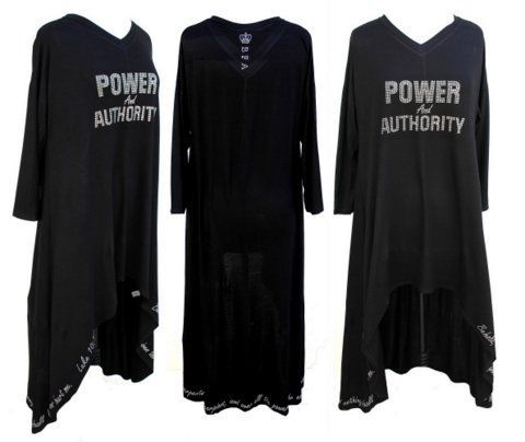 Power and Authority Black BFA Crown Luke 10:19 Hi Low Long Duster Top ...