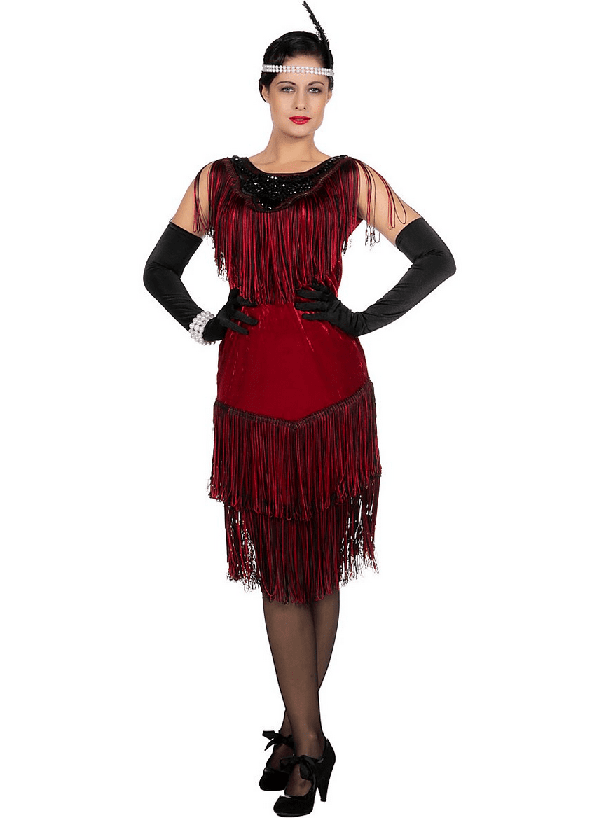 20s evening dress chic flapper dress in dark red Charleston look.