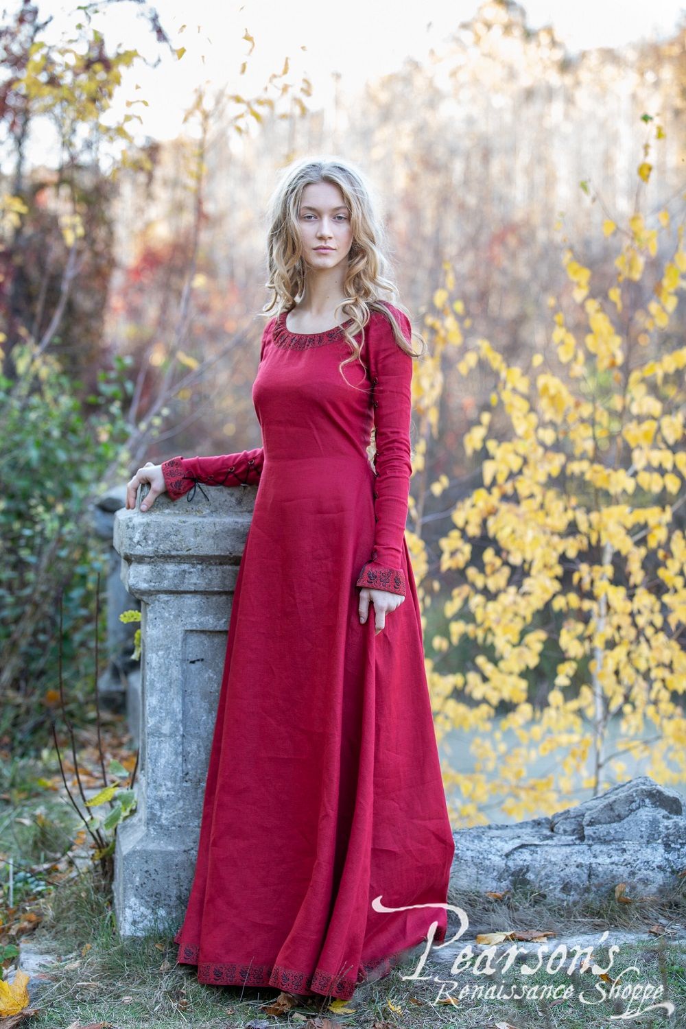 Medieval Autumn Princess Dress made from natural flax linen.