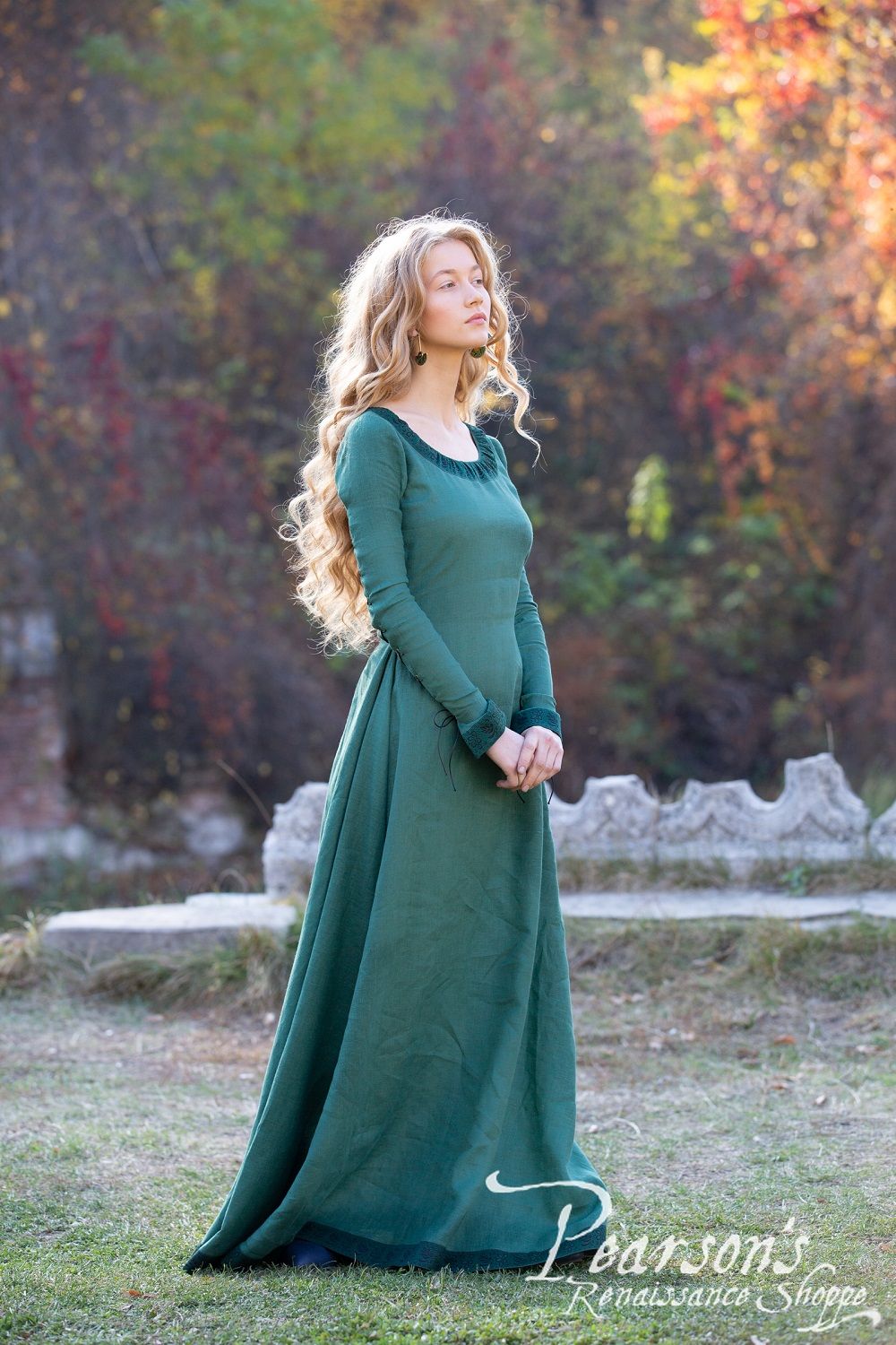 Medieval Autumn Princess Dress made from natural flax linen.