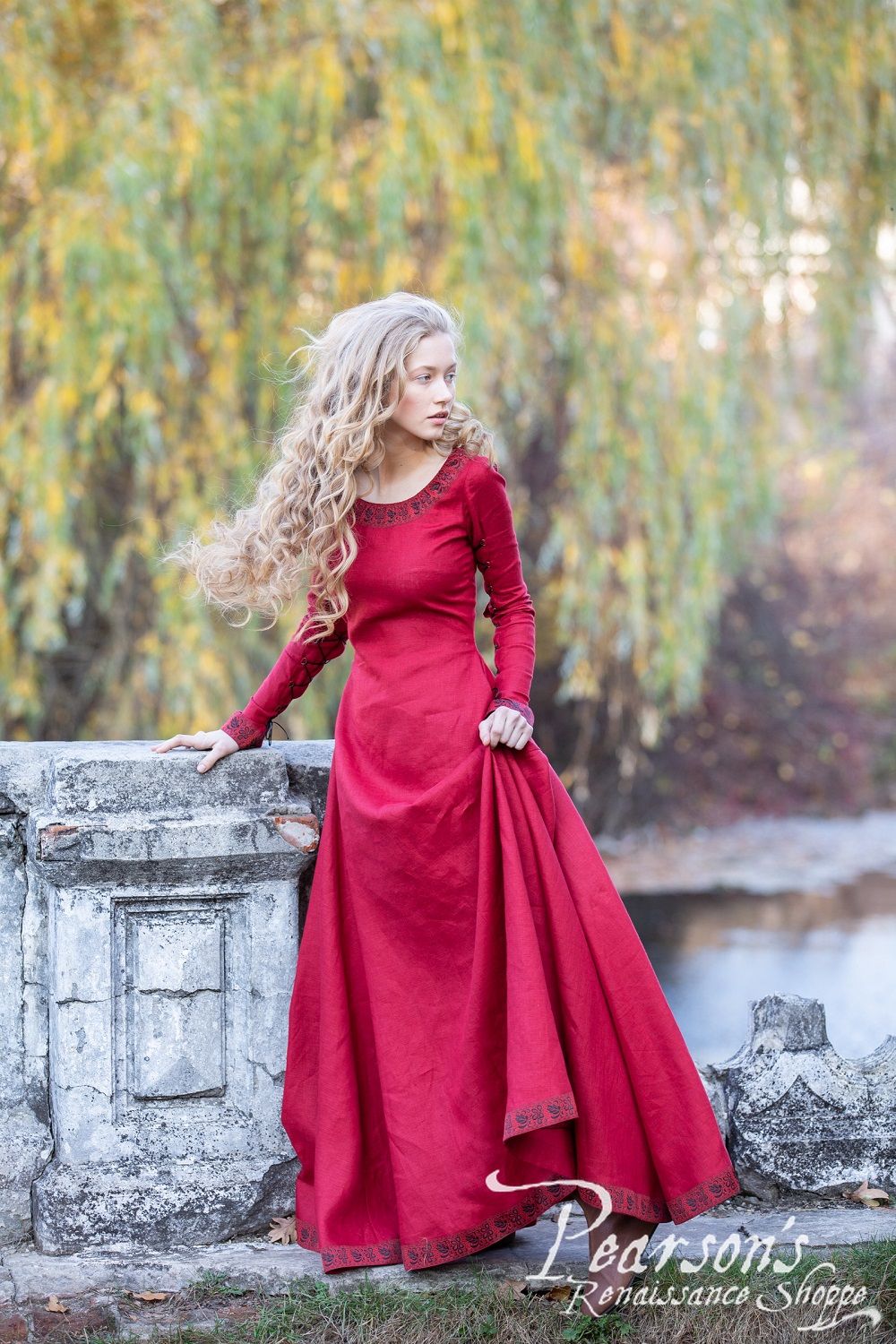 Medieval Autumn Princess Dress made from natural flax linen.