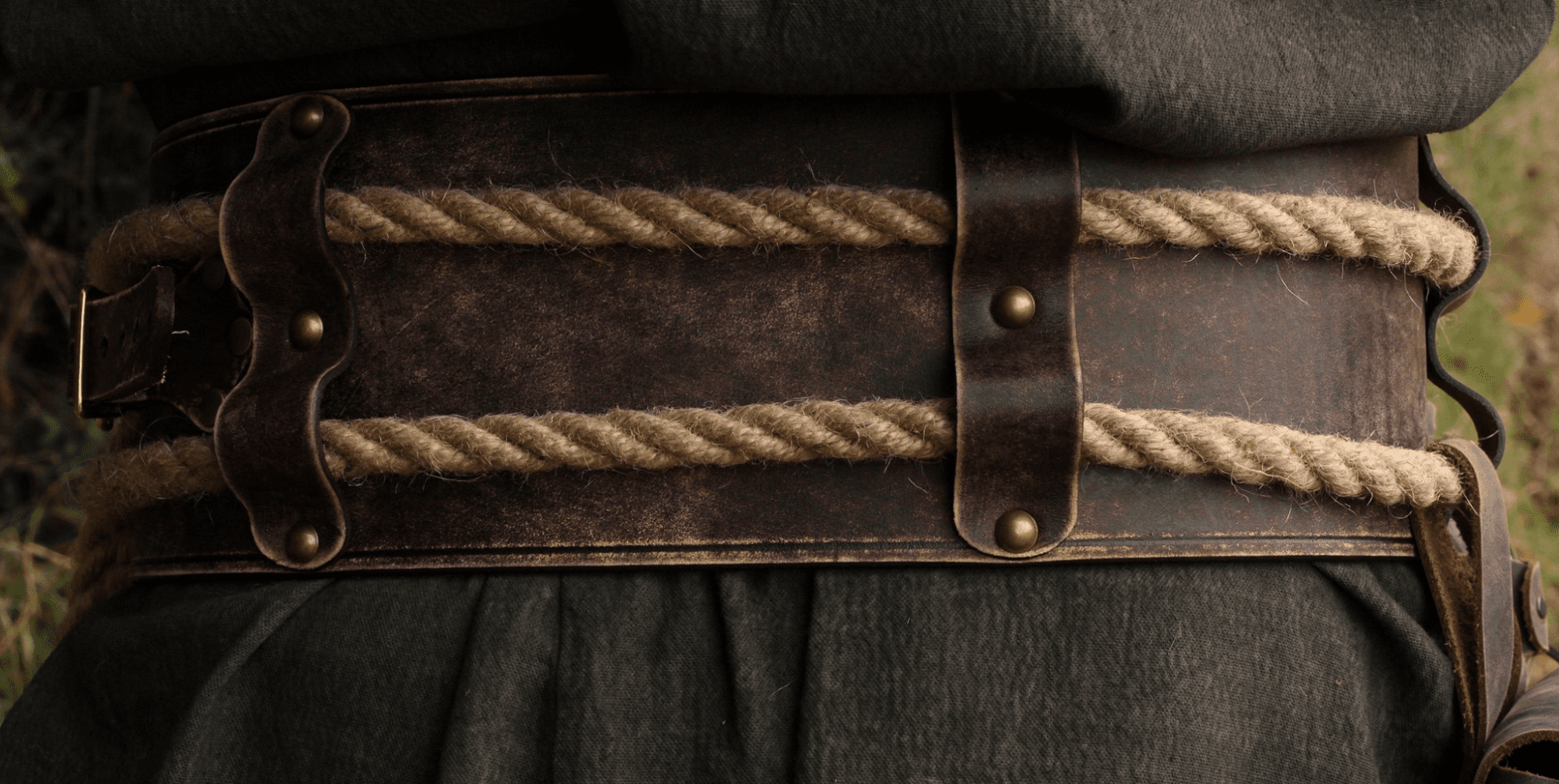 Broad LARP Leather Belt with Ropes