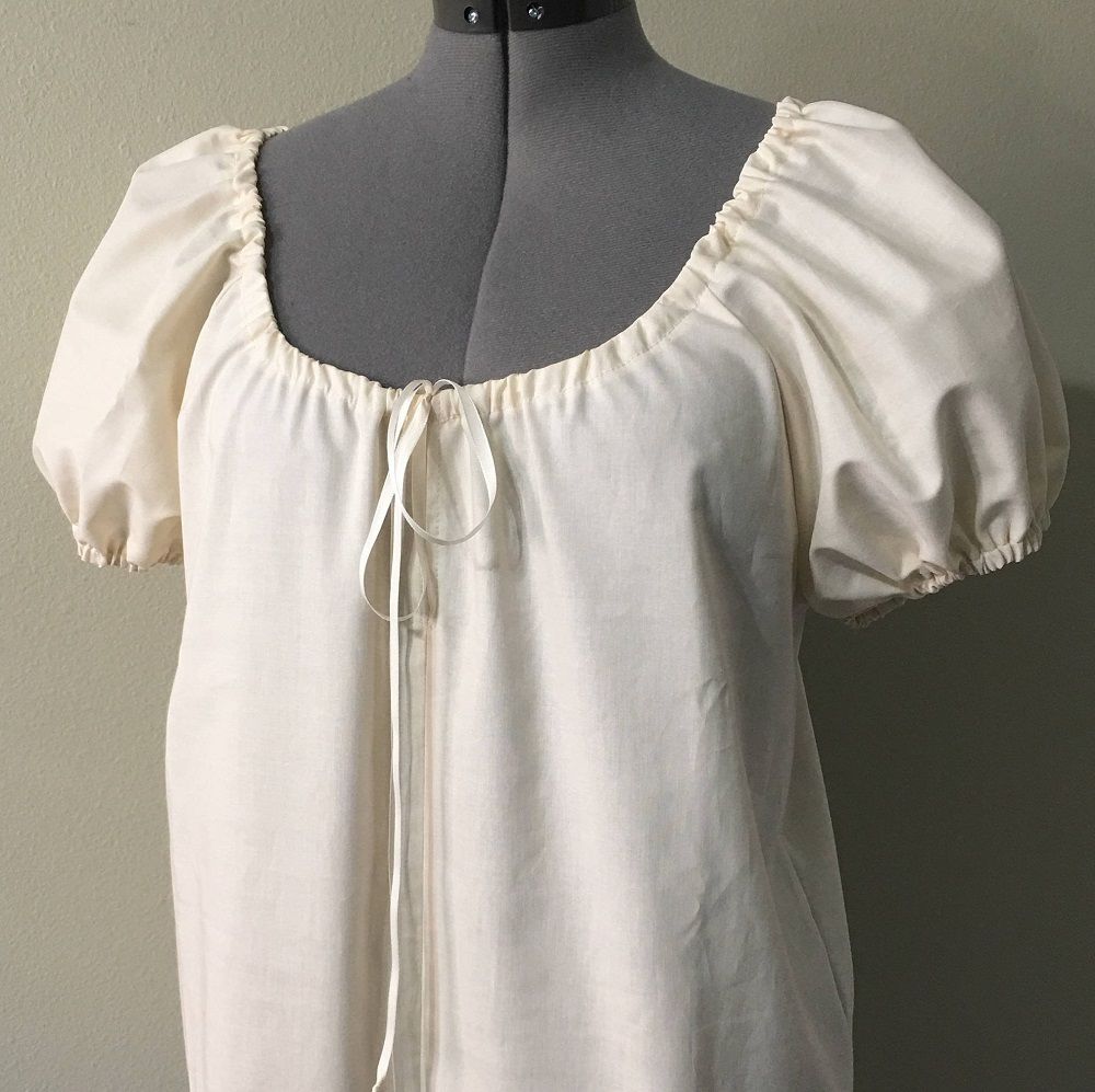 Puff Sleeve Peasant Top w/Drawstring Neckline