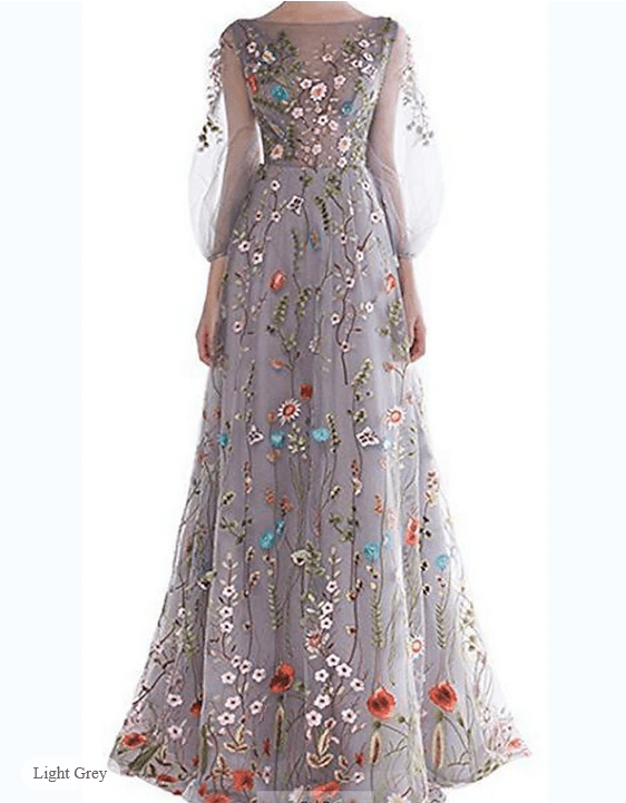A-Line Prom Dresses Floral Dress Wedding Guest Prom Floor Length 3/4 ...