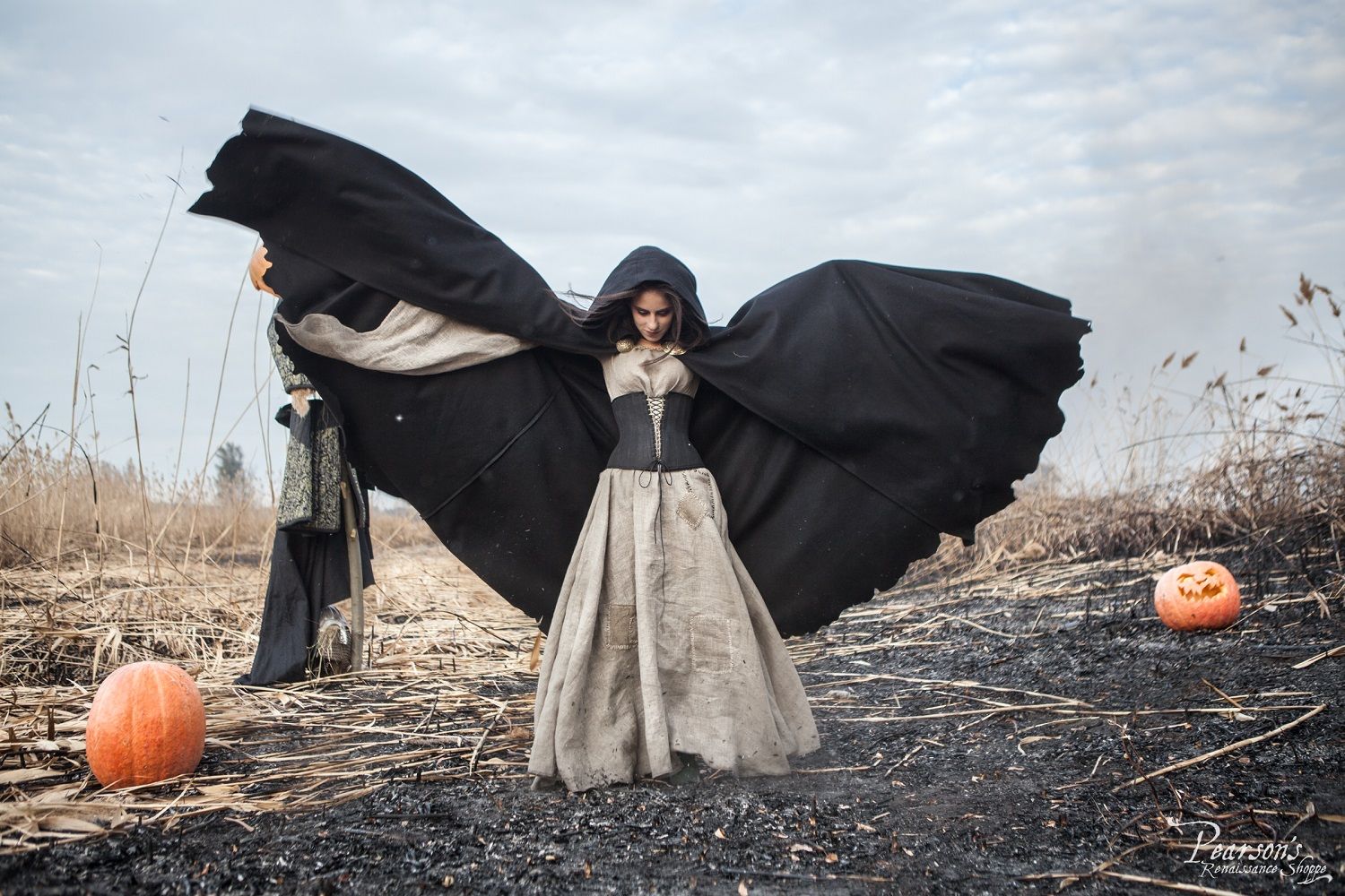 Halloween Cloak Woolen black dramatic cloak with hood