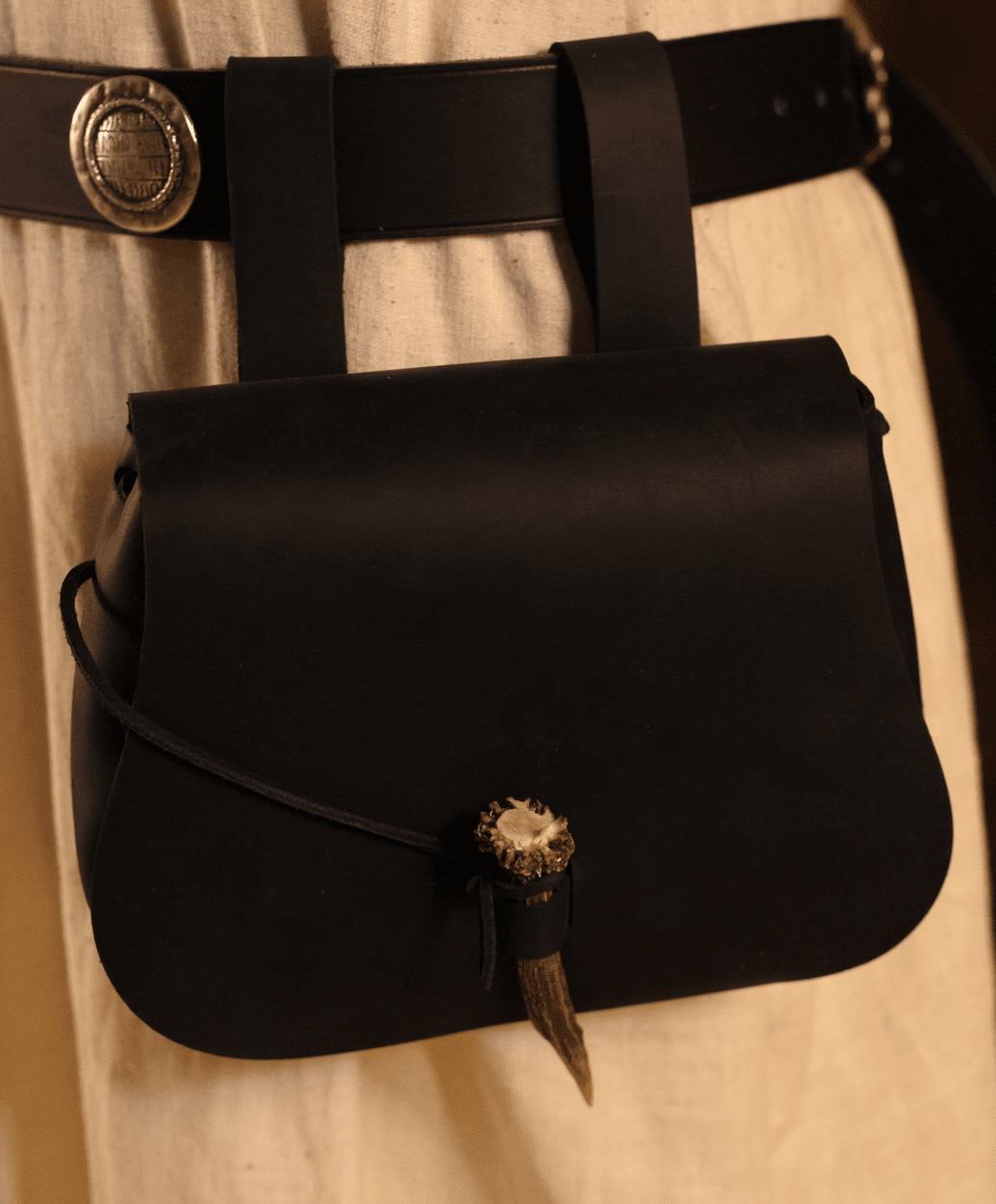 Medieval Leather Bag with Antler Lock
