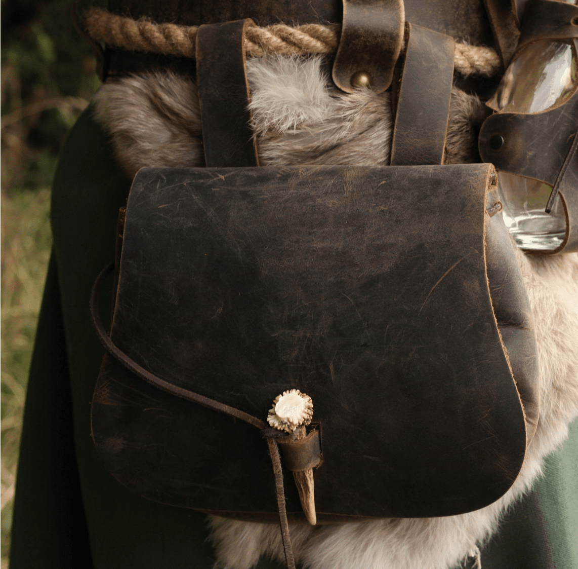Medieval Leather Bag with Antler Lock