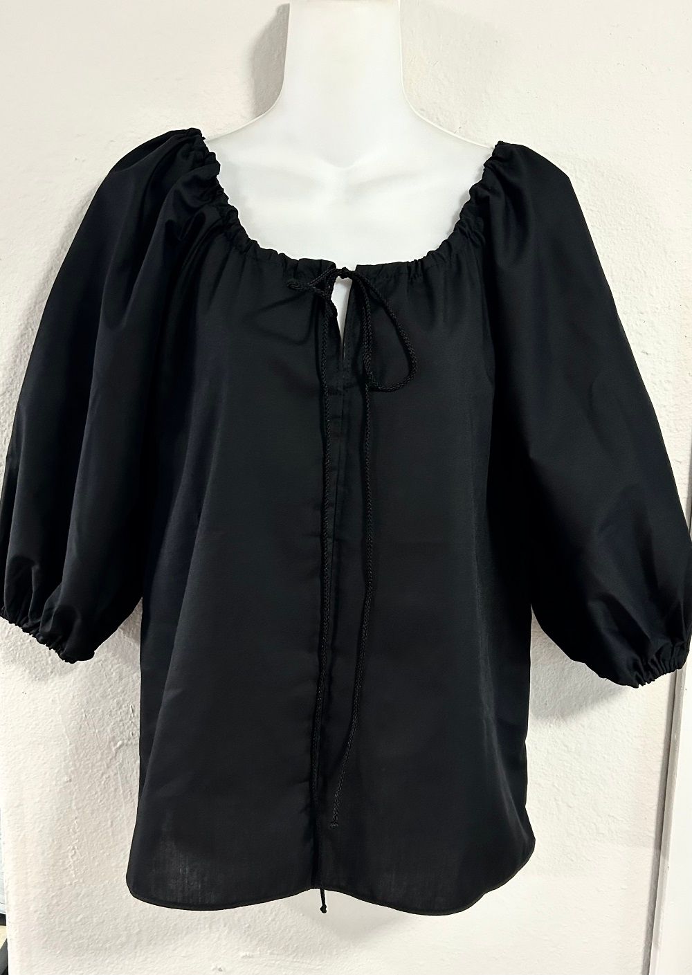 Puff Sleeve Peasant Top w/Drawstring Neckline