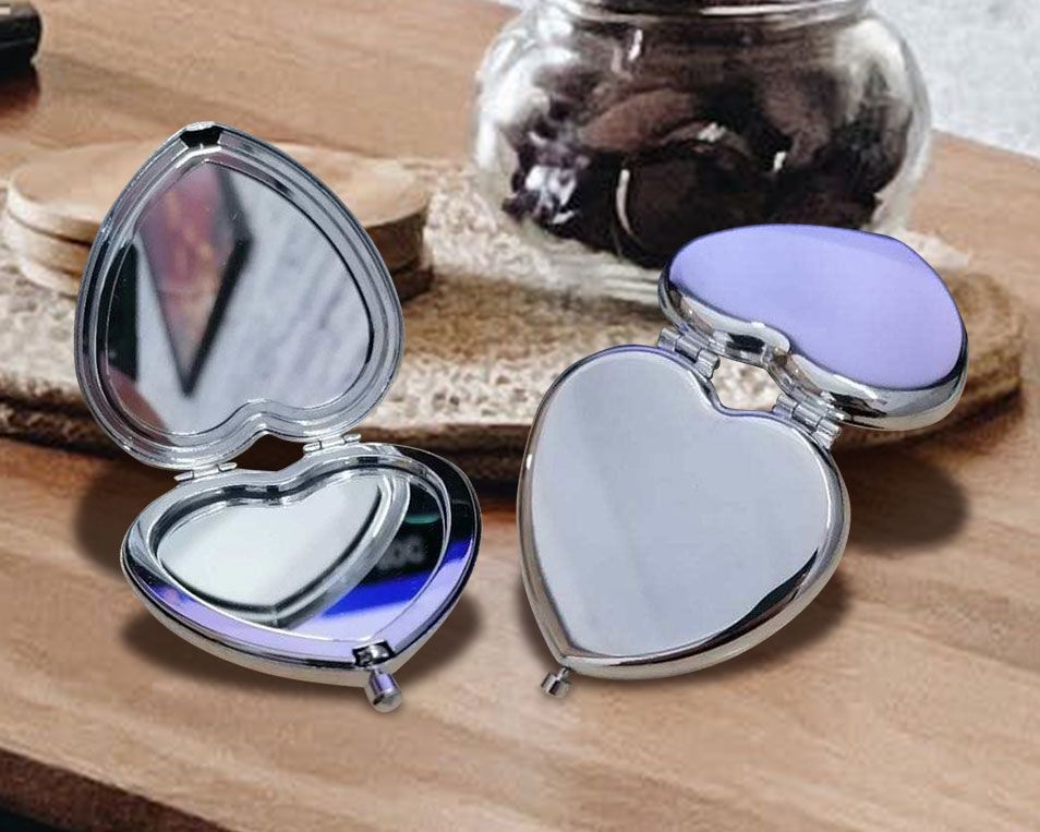 Custom Engraved Silver Heart Pocket Mirrors