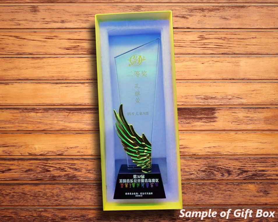 Custom Engraved Rectangular Prism Crystal Trophy w Marble Base or Accent