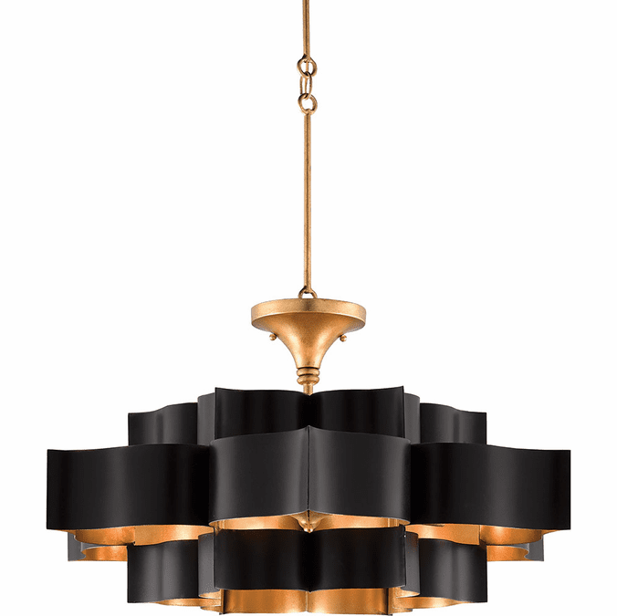 Currey & Company 9000-0429 Grand Lotus Modern Satin Black and Gold Leaf ...
