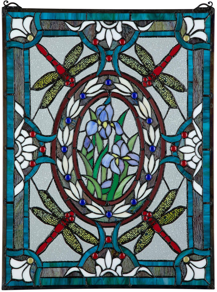 Design Toscano HD585 Dragonfly Floral Tiffany Stained Glass Window ...