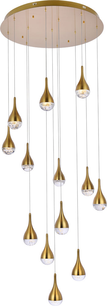 Elegant 3813D30SG Amherst Satin Gold LED Multi Drop Lighting Fixture ...