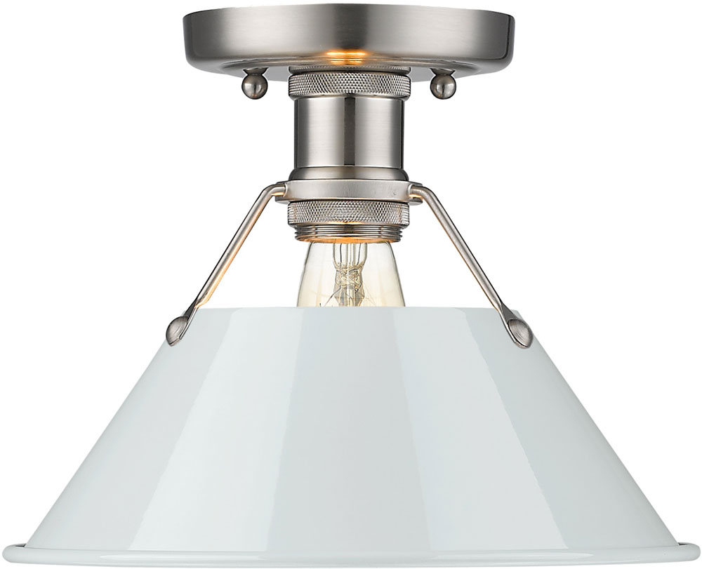 Golden Lighting 3306-FM PW-DB Orwell Pewter / Dusky Blue Flush Ceiling ...
