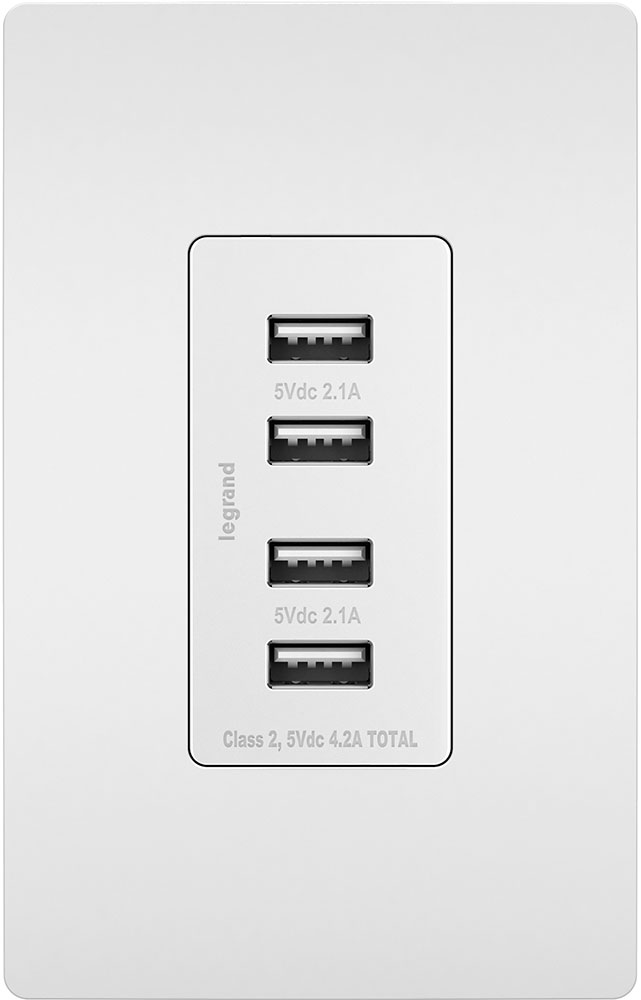 Legrand Radiant TM8USB4WCC6 Contemporary White Quad USB 2.0 / 3.0 ...