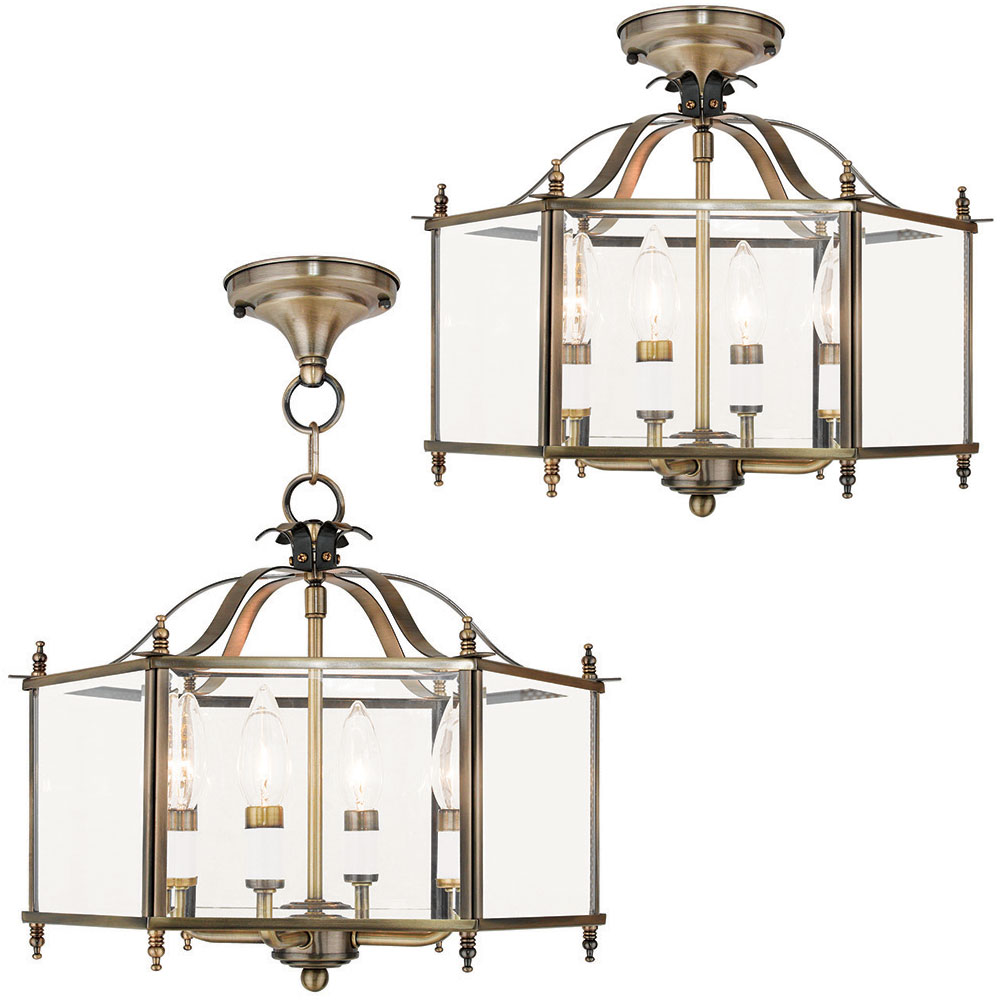 Livex 4398-01 Livingston Antique Brass Entryway Light Fixture / Ceiling ...
