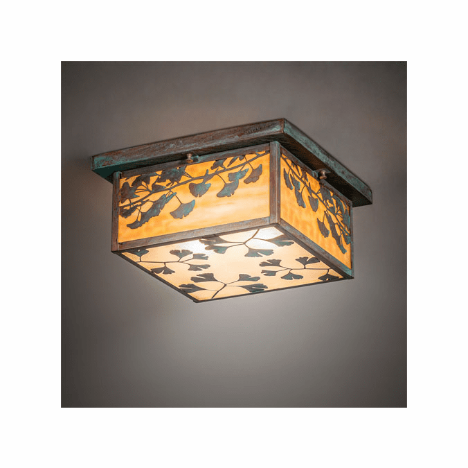 Meyda Custom 220113 Ginkgo Craftsman Verdigris / Copper Outdoor Flush ...