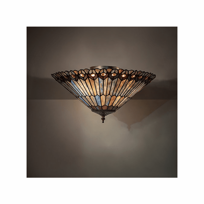 Meyda Custom 274068 Tiffany Jeweled Peacock Tiffany Flush Mount Light ...