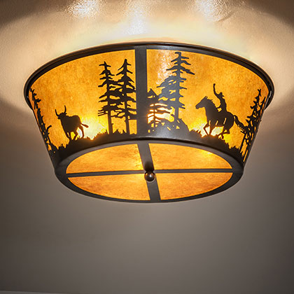 Meyda Custom 274546 Cowboy & Steer Bronze Overhead Lighting Fixture ...