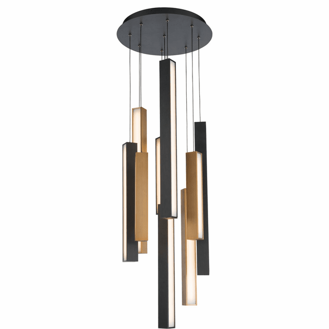 Modern Forms PD-64809R-BK-AB-BK Chaos Contemporary Black Aged Brass LED Multi Hanging Light ...