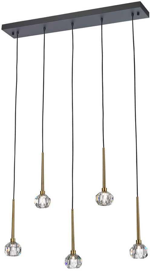 StarFire Crystal 1705BB Sole Antique Brass and Black Multi Pendant Lamp ...