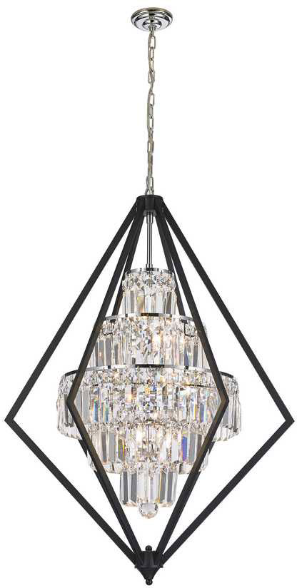 StarFire Crystal 6508BC Geometric Black and Chrome 24" Foyer Light ...