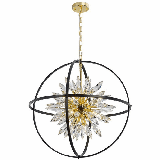 StarFire Crystal 6837BG Sunburst Gold and Black 28" Pendant Light ...