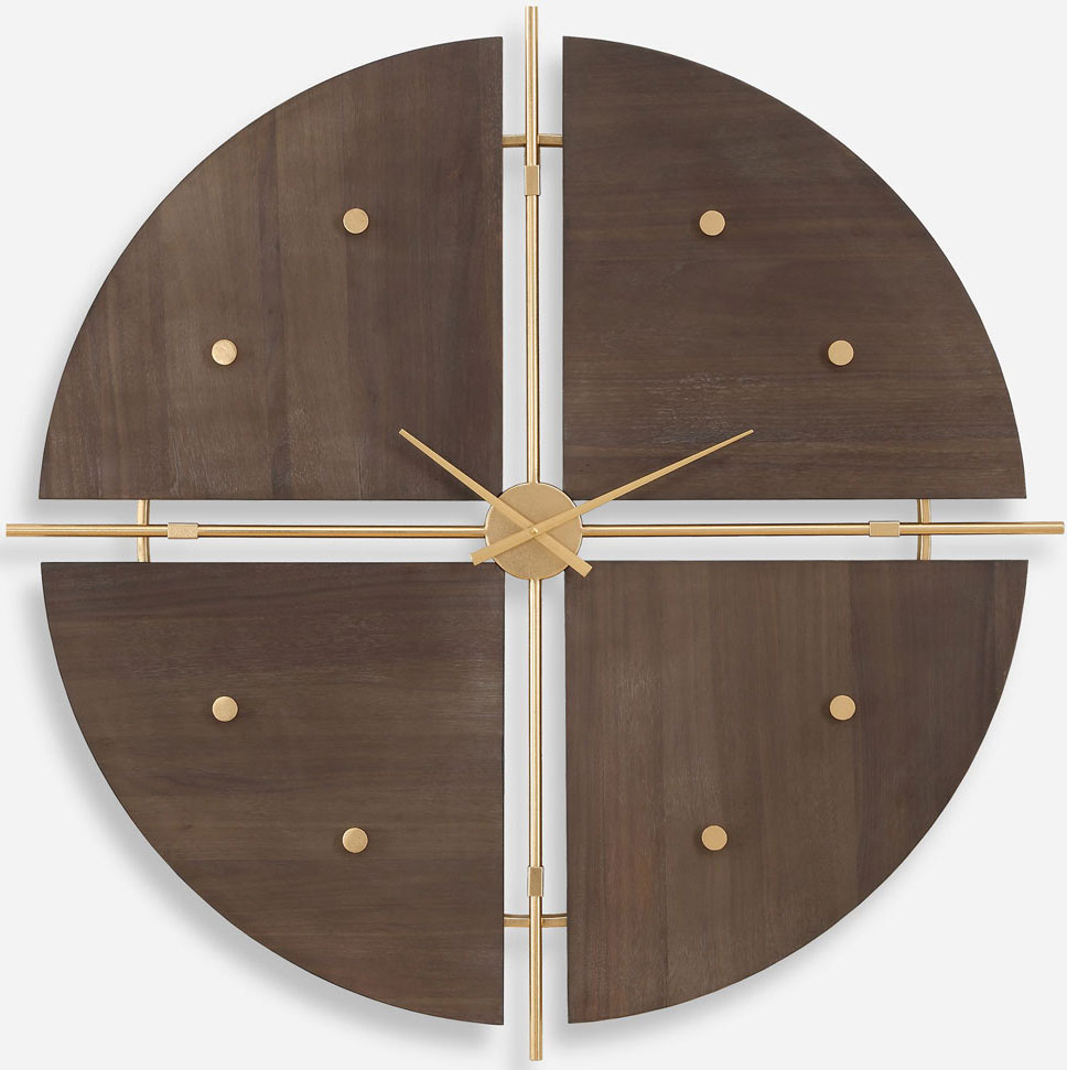 Uttermost 06465 Walnut Elegance Modern Plated Brushed Brass Wall Clock ...