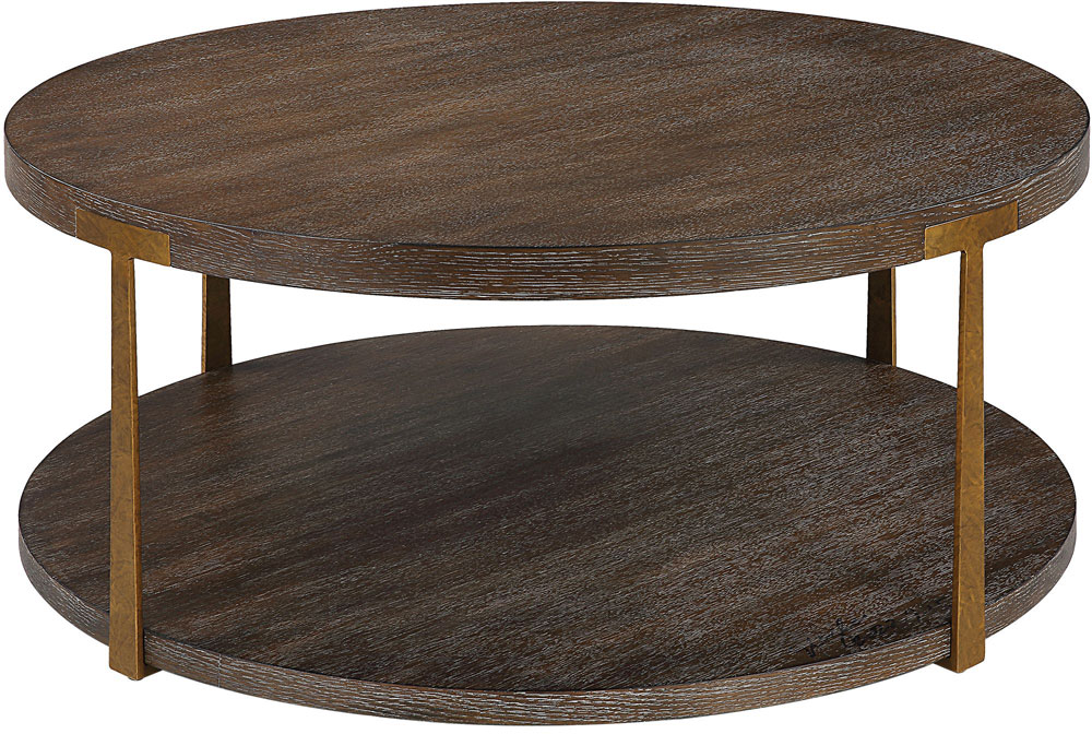 Uttermost 25555 Palisade Modern Mottled Antique Gold Round Wood Coffee ...