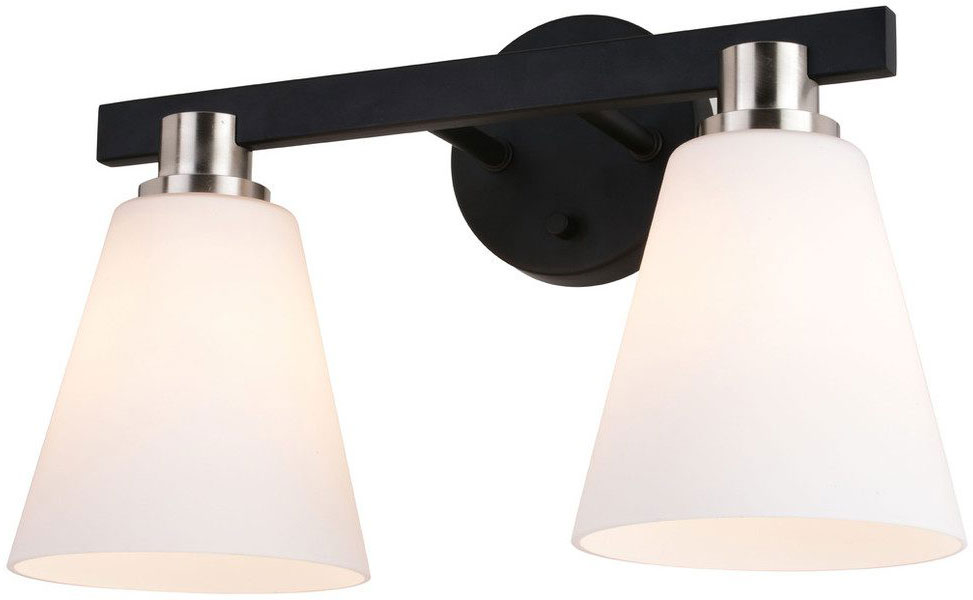 Vaxcel W0405 Vermont Matte Black and Satin Nickel 2-Light Bathroom Wall ...