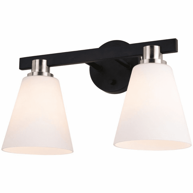 Vaxcel W0405 Vermont Matte Black and Satin Nickel 2-Light Bathroom Wall ...