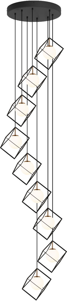 Vinci C1088-10AB/BK Cubo Contemporary Aged Brass / Black LED Multi Pendant Lamp - VIN-C1088-10AB-BK