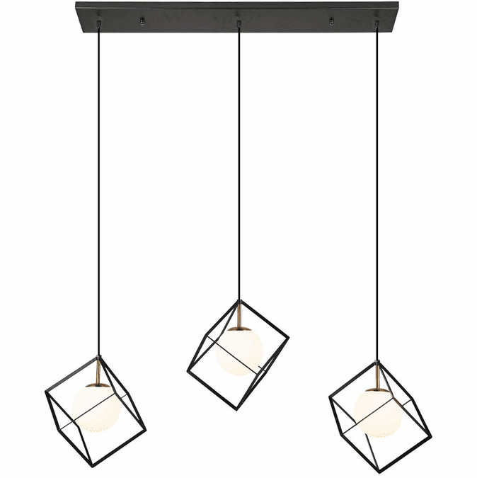 Vinci P1089-3AB/BK Cubo Modern Aged Brass / Black LED Multi Hanging Lamp - VIN-P1089-3AB-BK