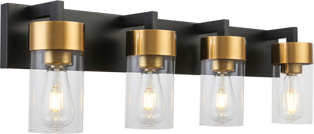Vinci VL705-4AB/BK Aurora Modern Aged Brass / Black 4-Light Vanity Lighting Fixture - VIN-VL705 ...