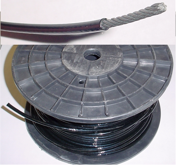 Aircraft Cable - 3/16" Coated to 1/4" - Black Nylon Coating - 500 FT Spool