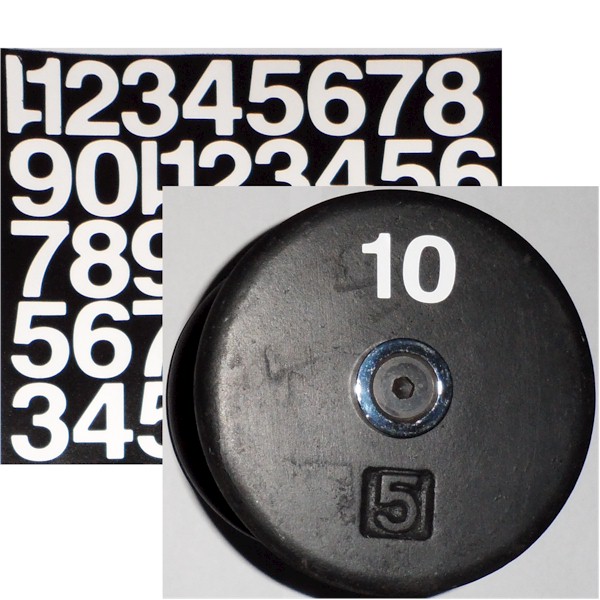 Dumbbell Number Sticker Set - 1" High Numbers - White PVC - 99 pc set