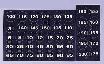 Dumbbell Number Sticker Set - 3 lbs - 200 lbs - White on Black Round ...