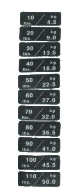 Weight Stack Number Number Set 10 lbs - 110 lbs - (10 lb Increments)