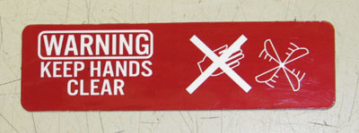 "Keep Hands Clear / Fan" Warning Label, 12339064 / 5588105