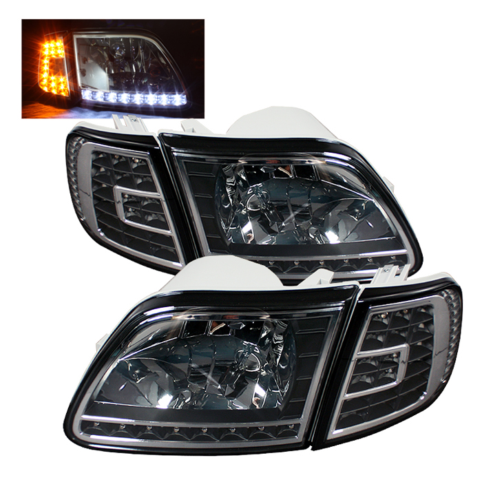 1998-2003 Ford F150 Crystal Headlights W/ Clear LED Corners – Black