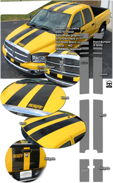 2002-2008 Dodge Rally Truck SS/T Style Rally Stripes Graphics Kit