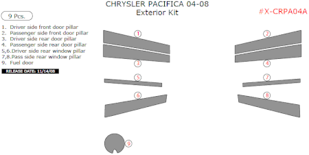 2004-2008 Chrysler Pacifica Exterior Trim Kit, 9 Pcs