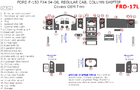 2004-2008 Ford F-150 FX4 Regular Cab Main Dash Trim Kit, w/ Column ...