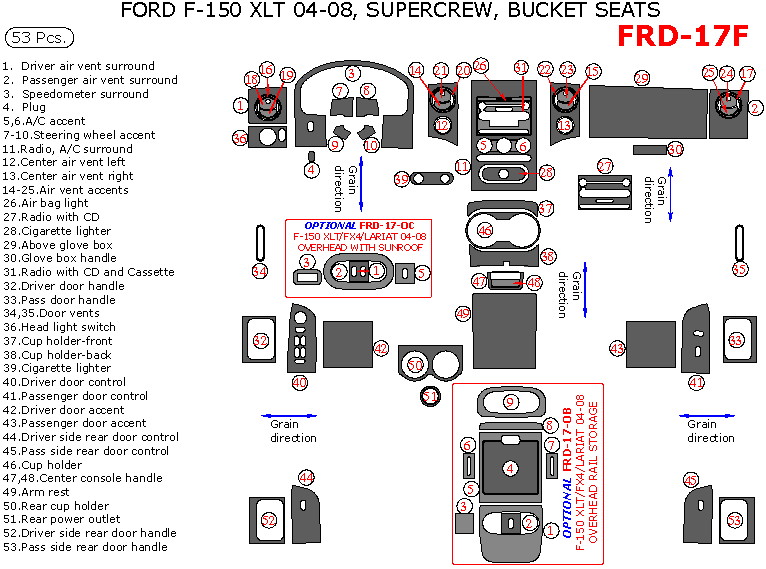 2004-2008 Ford F-150 XLT SuperCrew Main Dash Trim Kit, Auto Accessories