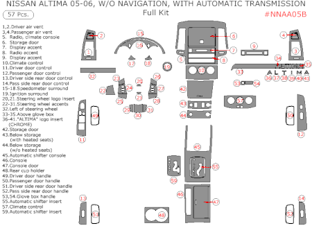 2005 2006 Nissan Altima Sedan Full Dash Trim Kit, w/o Navigation ...