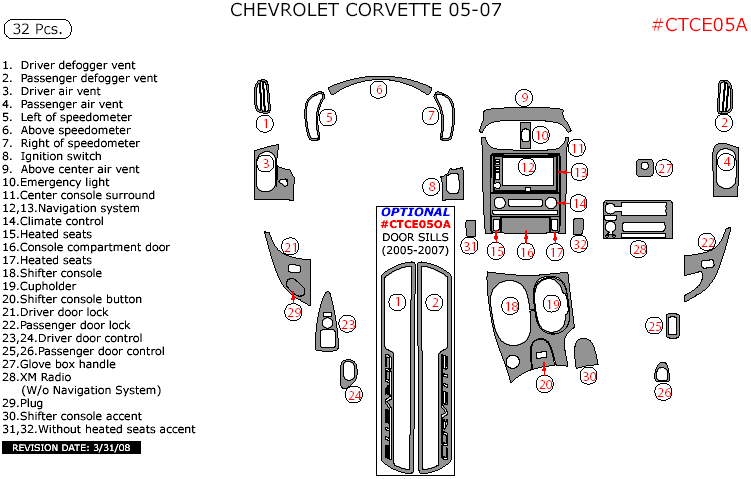 2005-2007 Chevrolet Corvette C6 Main Dash & Interior Trim Kit Auto ...