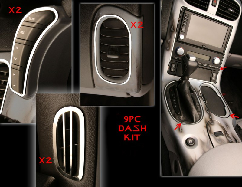 2005-2013 Chevrolet Corvette C6 Stainless Dash Kit 9 Pc 041041