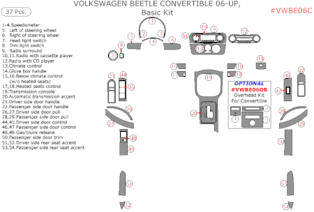 2006-2010 VW Beetle Convertible Basic Dash Trim Kit, 37 Pcs
