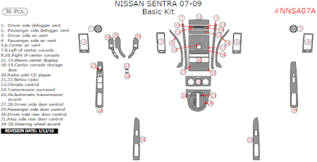 07 08 09 Nissan Sentra Basic Dash Kit, 36 Pcs Auto Accessories