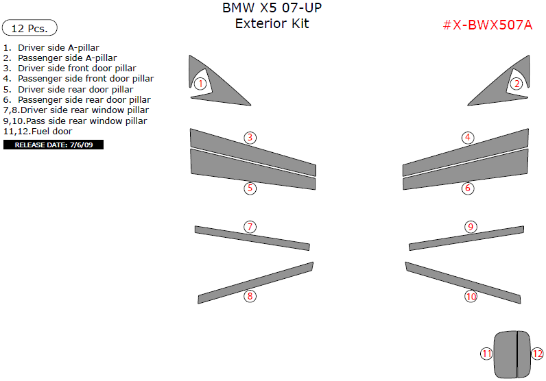 2007-2010 BMW X5 Full Exterior Trim Kit, 12 Pcs